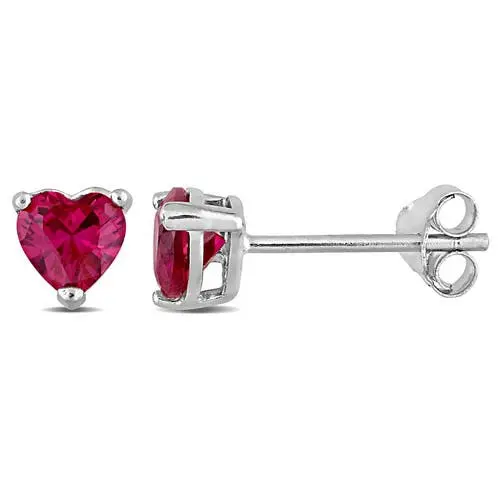 JULIANNA B. Heart Shaped Stud Earrings - Red Cz