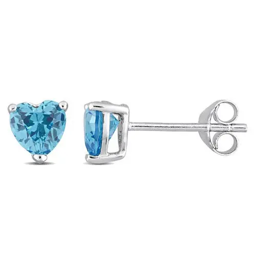 JULIANNA B. Heart Shaped Stud Earrings - Turquoise Blue Cz