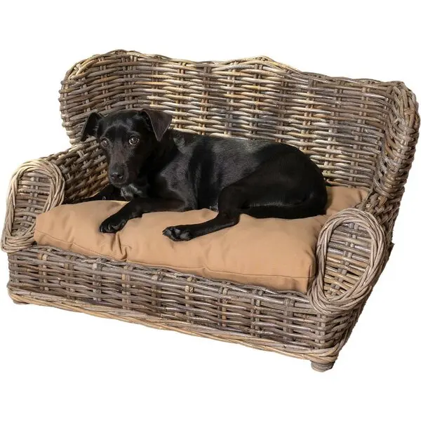 THE LICKER STORE Mediterranean Handwoven Rattan Pet Daybed With Washable Cushion - Kubu Gray