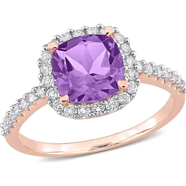 JULIANNA B. Gemstone Halo Ring - Amethyst/rose-plated