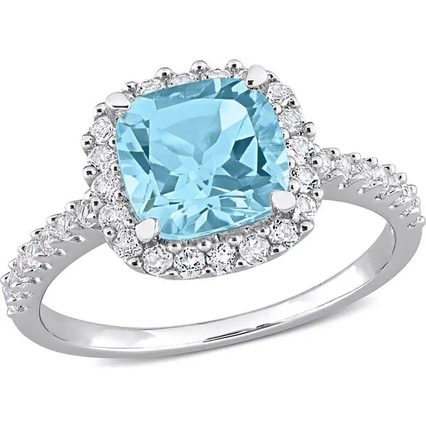 JULIANNA B. Gemstone Halo Ring - Blue Topaz/sterling Silver