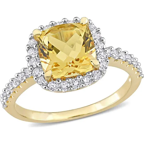 JULIANNA B. Gemstone Halo Ring - Citrine/yellow-plated