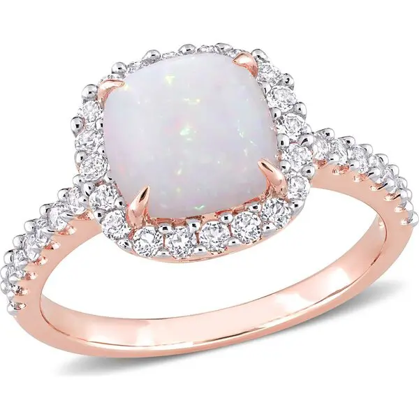 JULIANNA B. Gemstone Halo Ring - Opal/rose-plated