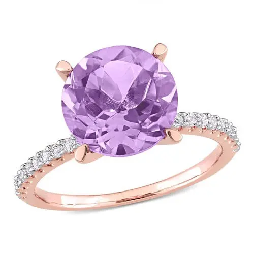 JULIANNA B. Gemstone Solitaire Plated Ring - Amethyst/rose-plated
