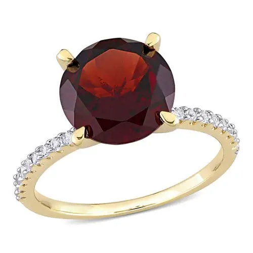 JULIANNA B. Gemstone Solitaire Plated Ring - Garnet/yellow-plated