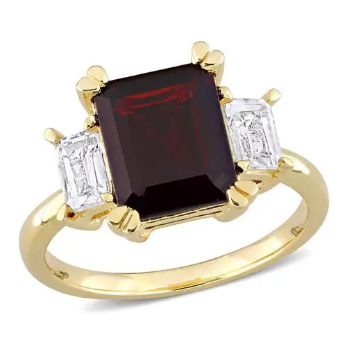 JULIANNA B. Gemstone Octagon 3-stone Ring - Garnet/yellow-plated