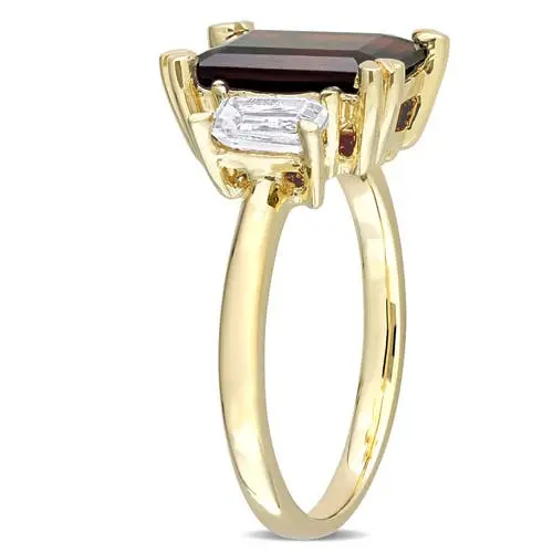 JULIANNA B. Gemstone Octagon 3-stone Ring - Garnet/yellow-plated