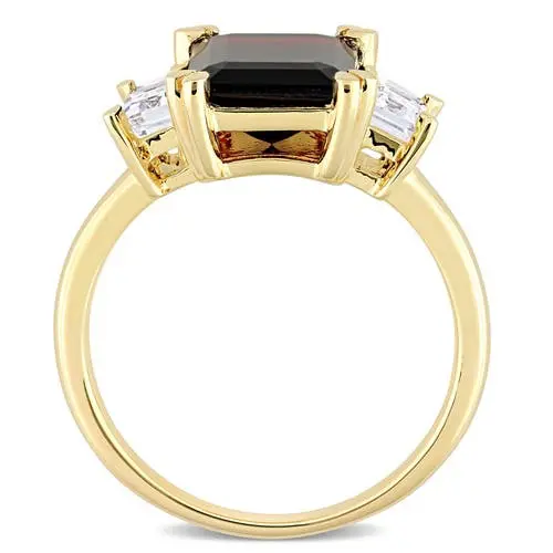 JULIANNA B. Gemstone Octagon 3-stone Ring - Garnet/yellow-plated