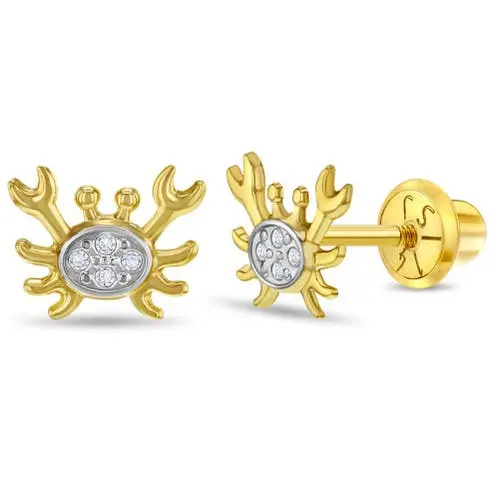 IN SEASON JEWELRY 14k Yellow Crab Stud Earrings With Cubic Zirconia - Gold