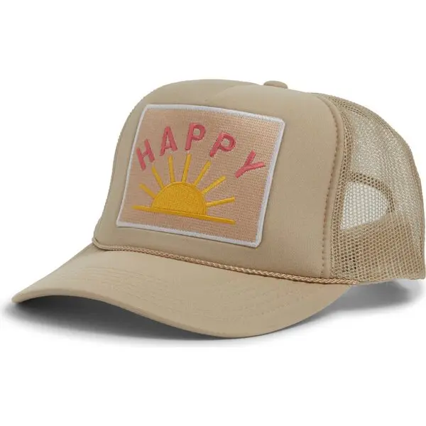 FRIDAY FEELIN’ Happy Patch Trucker Hat - Tan