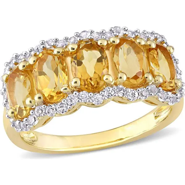JULIANNA B. Gemstone Semi-eternity Ring - Citrine/yellow-plated