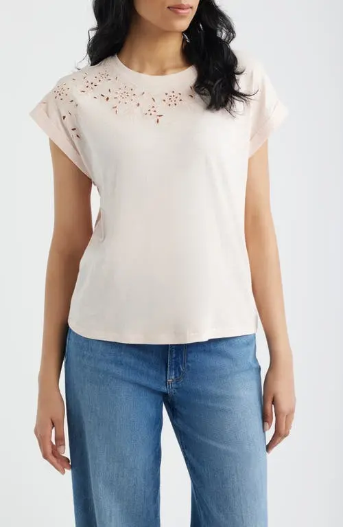 Wit & Wisdom Embroidered Eyelet T-shirt - Angel Pink