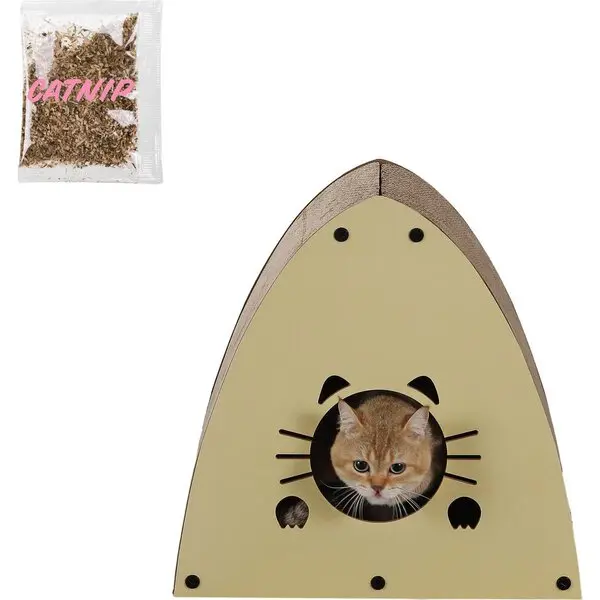 THE LICKER STORE Koko Cardboard Triangle Cat Cave Scratcher With Catnip - Almond