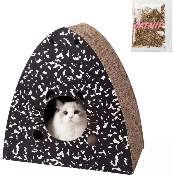 THE LICKER STORE Koko Cardboard Triangle Cat Cave Scratcher With Catnip - Black/white