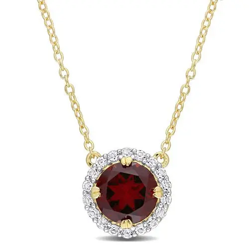 JULIANNA B. Gemstone And White Topaz Halo Necklace - Garnet/yellow-plated
