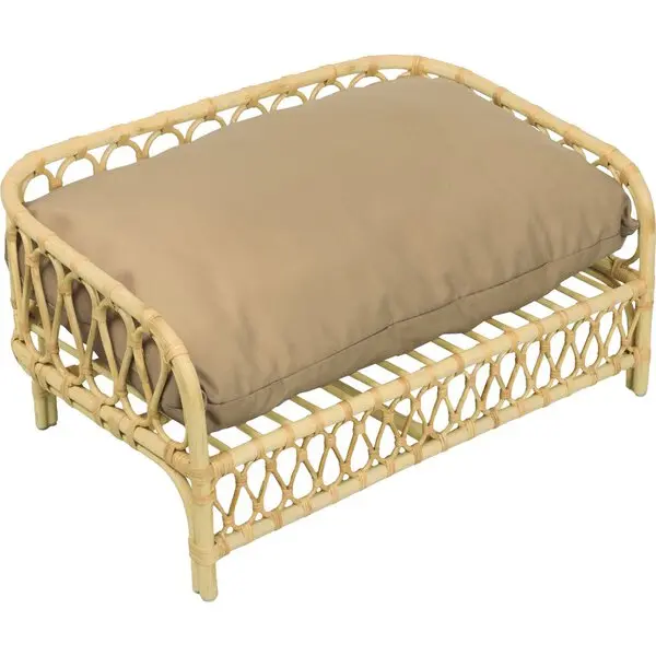 THE LICKER STORE Elevate Handwoven Rattan Pet Daybed With Machine-washable Cushion - Light Brown
