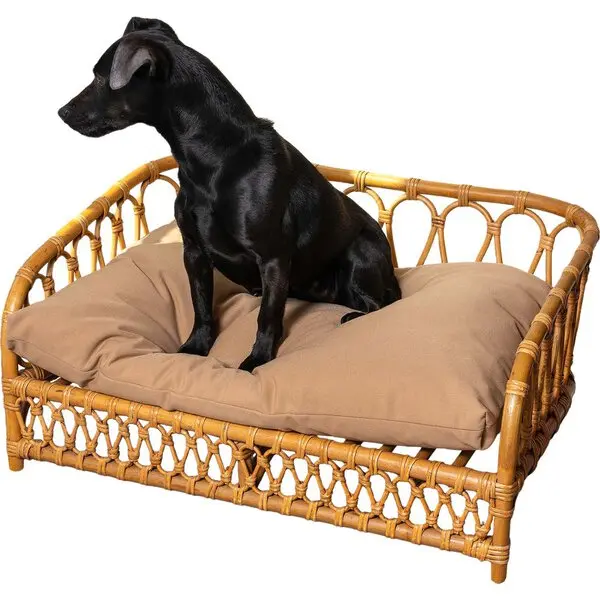 THE LICKER STORE Elevate Handwoven Rattan Pet Daybed With Machine-washable Cushion - Natural