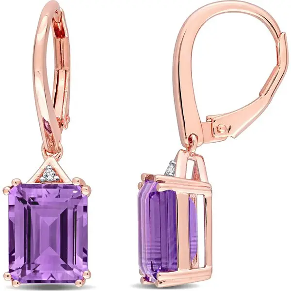 JULIANNA B. Gemstone Octagon Drop Earrings - Amethyst/rose-plated