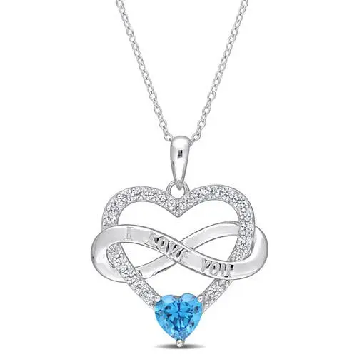 JULIANNA B. Infinity Heart Zirconia Pendant Necklace - Blue Cz