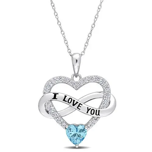 JULIANNA B. Infinity Heart Zirconia Pendant Necklace - Light Blue Cz