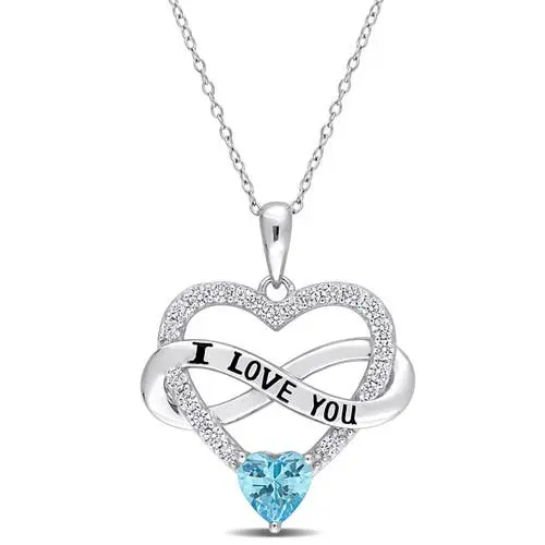 JULIANNA B. Infinity Heart Zirconia Pendant Necklace - Turquoise Blue Cz