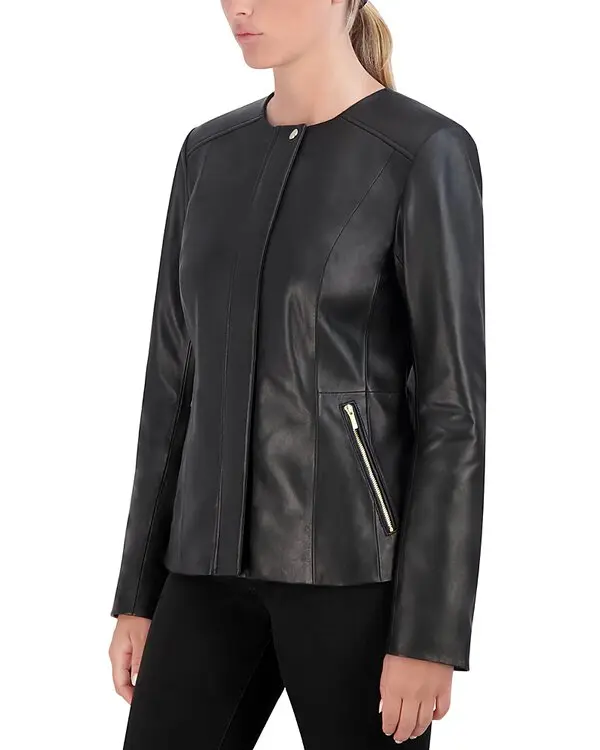 Cole Haan Collarless Leather Jacket