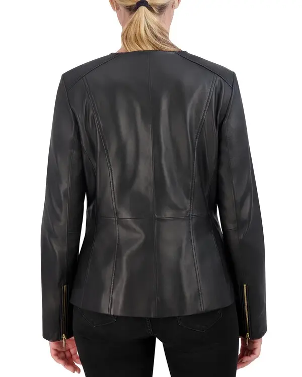 Cole Haan Collarless Leather Jacket