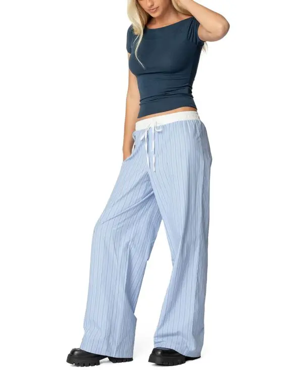 EDIKTED Becca Boat Neck Top - Navy