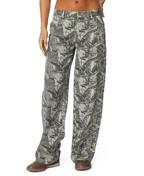 EDIKTED Camo & Bow Low Rise Jeans