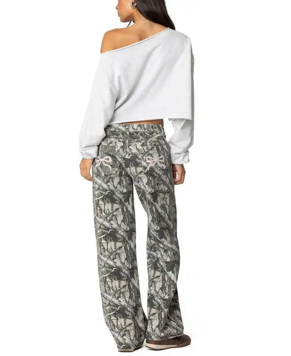 EDIKTED Camo & Bow Low Rise Jeans
