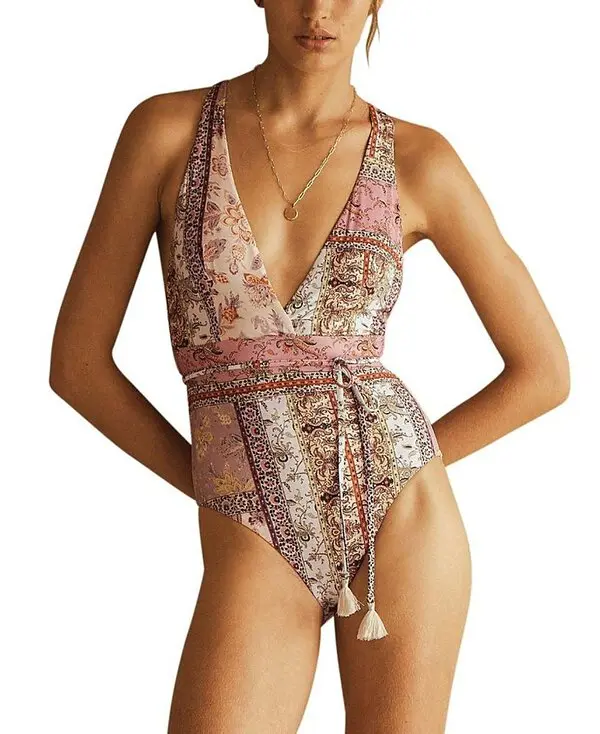 AUR OCEA Sontuosa Belted Plunge One Piece - Light/pastel Purple/assorted