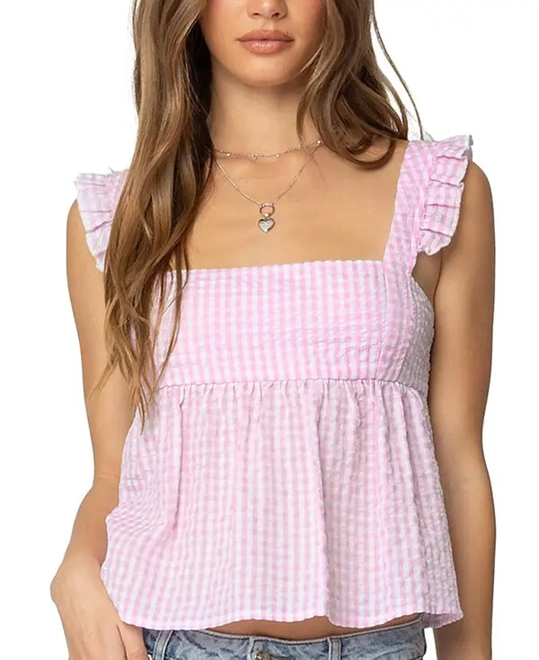 EDIKTED Jenson Backless Gingham Top - Pink