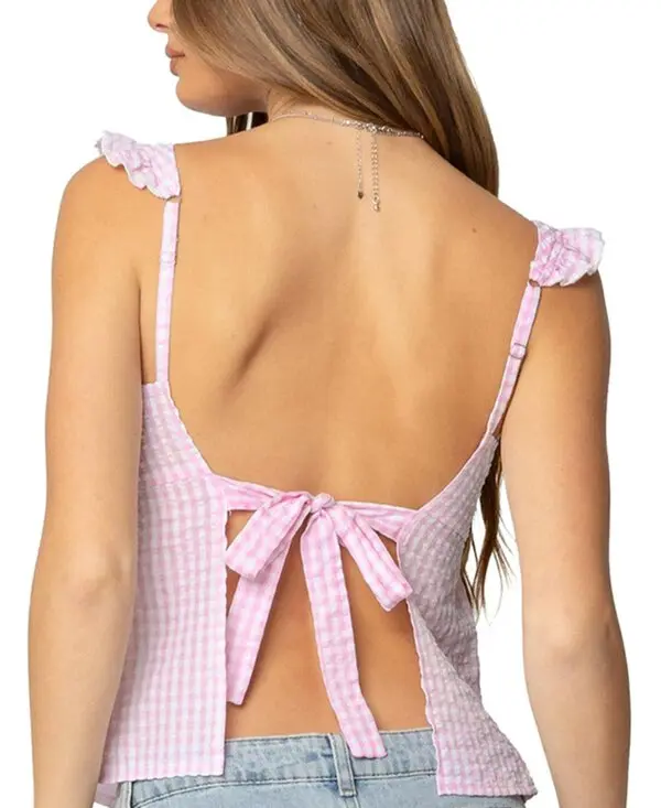 EDIKTED Jenson Backless Gingham Top - Pink