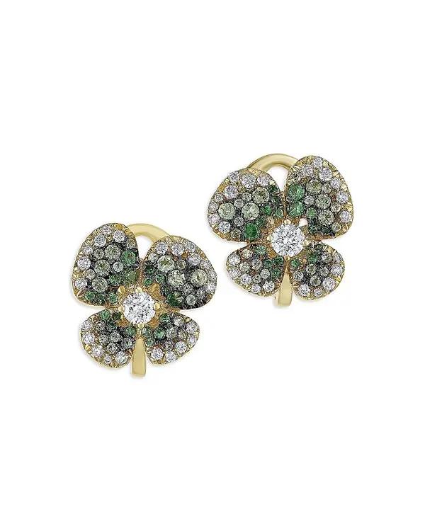 Miseno 18k Yellow Ischia Ombre Clover Tsavorite & Diamond Stud Earrings - Gold