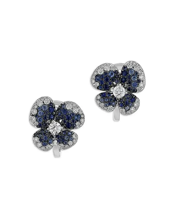 Miseno 18k Gold Ischia Ombre Clover Sapphire & Diamond Stud Earrings - White