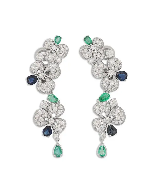 Miseno 18k Gold Earrings With Diamond, Emerald & Sapphire - White