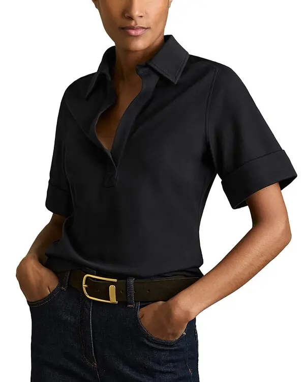 REISS Astrid Open Collar Top