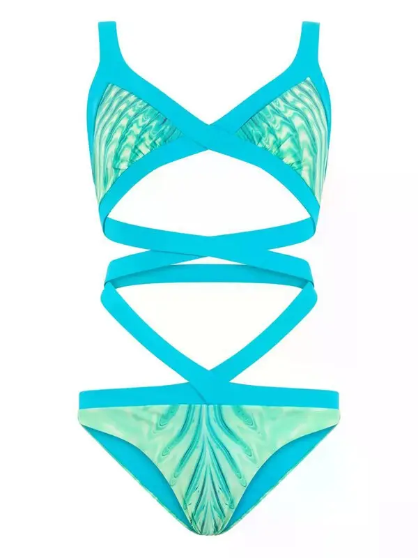 Roberto Cavalli Optical Glass-print Swimsuit - Green