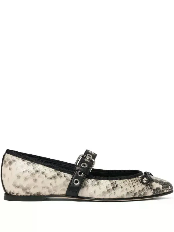 SCAROSSO Astrid Snakeskin-embossed Ballet Flats