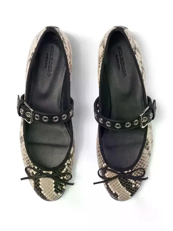 SCAROSSO Astrid Snakeskin-embossed Ballet Flats