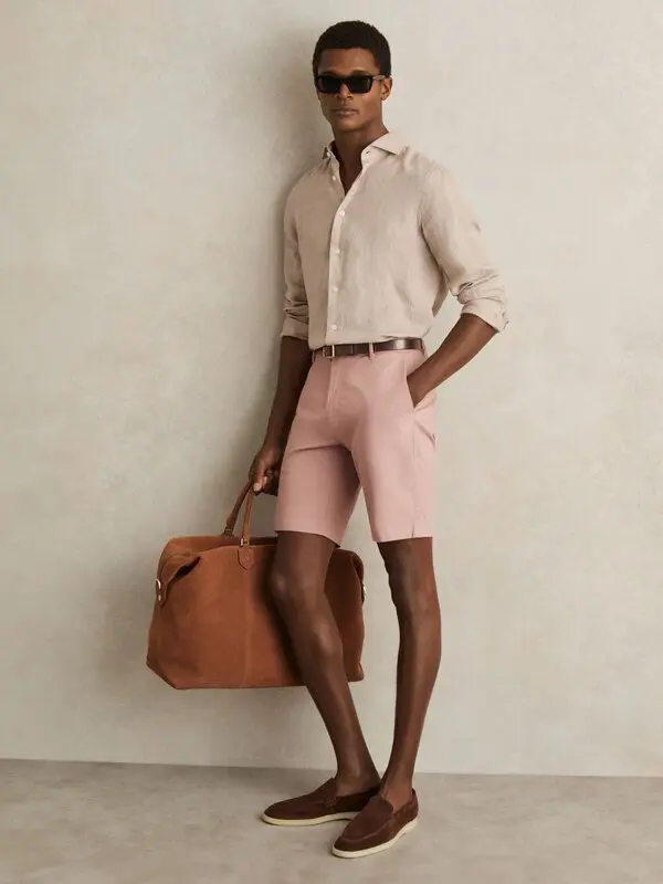 REISS Wicket Cotton Chino Shorts With Stretch - Rose Pink