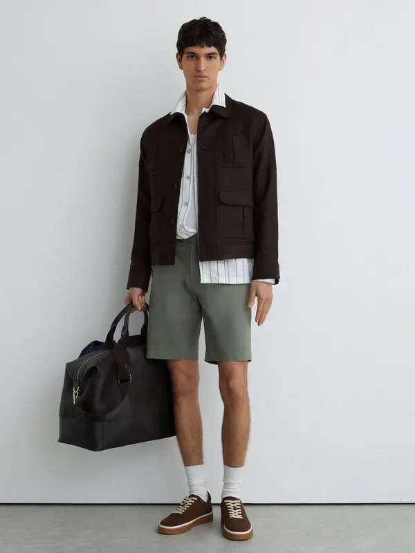 REISS Wicket Cotton Chino Shorts With Stretch - Sage Green