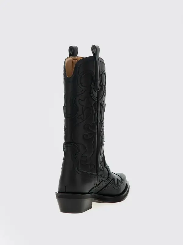 GANNI Embroidered Leather Boots - Black