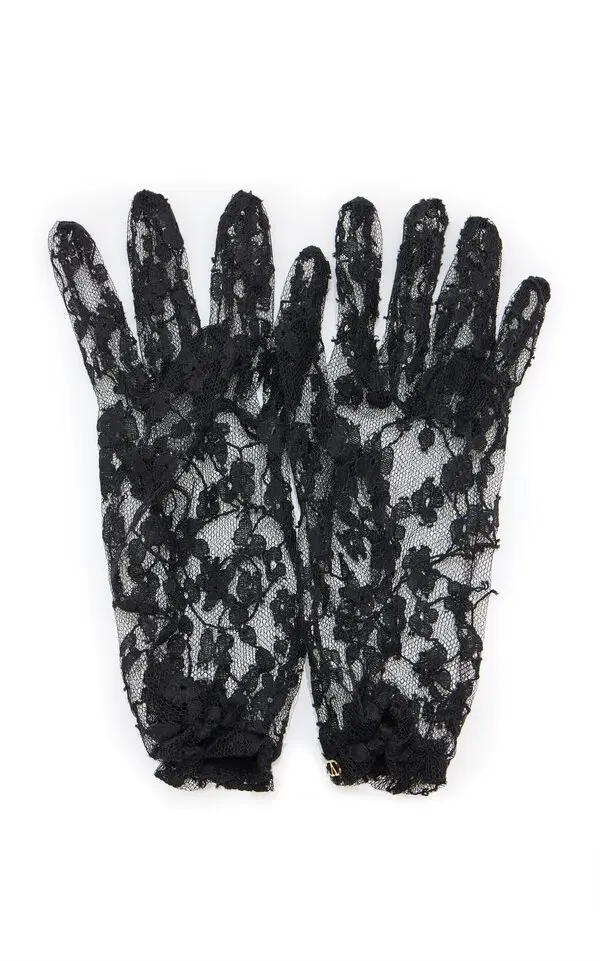 Valentino Garavani Ruched Lace Gloves - Black