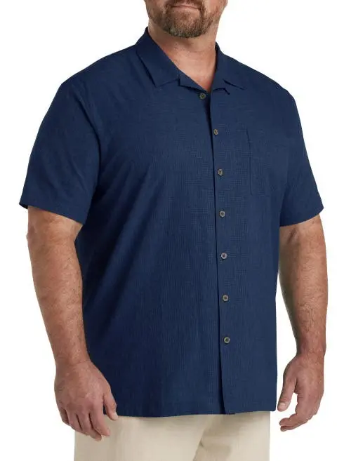 OAK HILL BY DXL Big & Tall Solid Camp Shirt - Navy