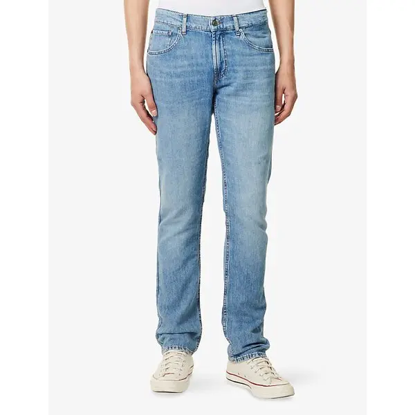 7 For All Mankind Straight Five-pocket Denim And Linen Jeans