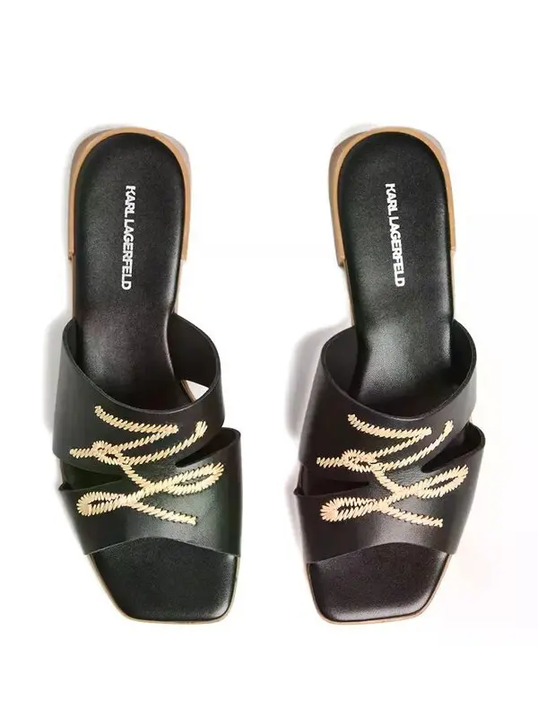 Karl Lagerfeld Leather Slides - Black