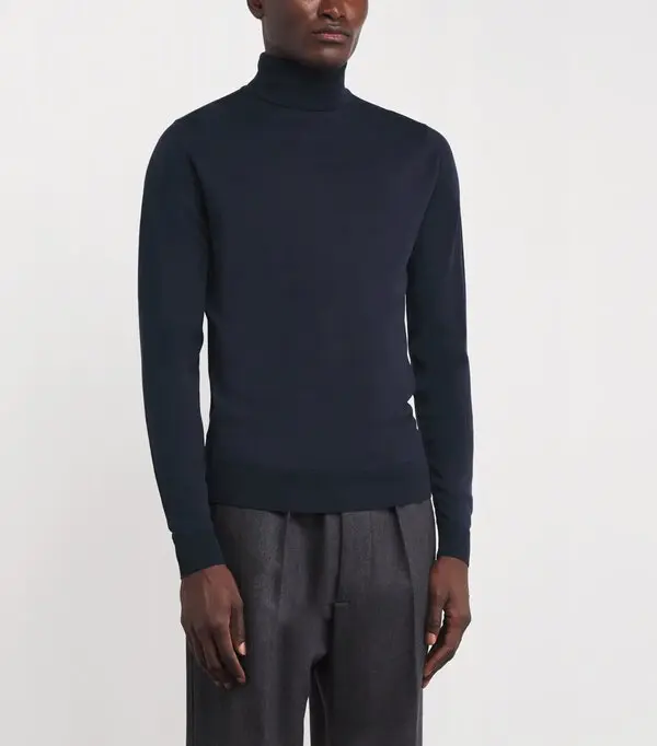 John Smedley Merino Wool Cherwell Roll Neck Sweater - Navy