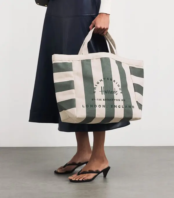 Harrods Jute Striped Logo Tote
