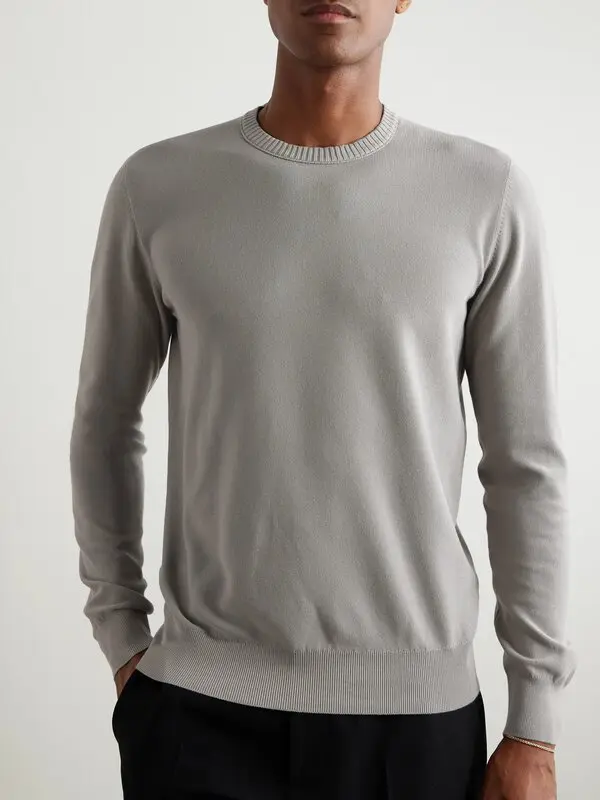 Loro Piana Cotton And Silk-blend Piqué Sweater - Gray